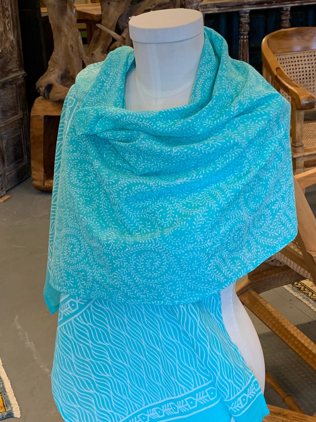 Turquoise Scarf I Block-printed Lightweight Cotton Scarf | Summer Scarf ...