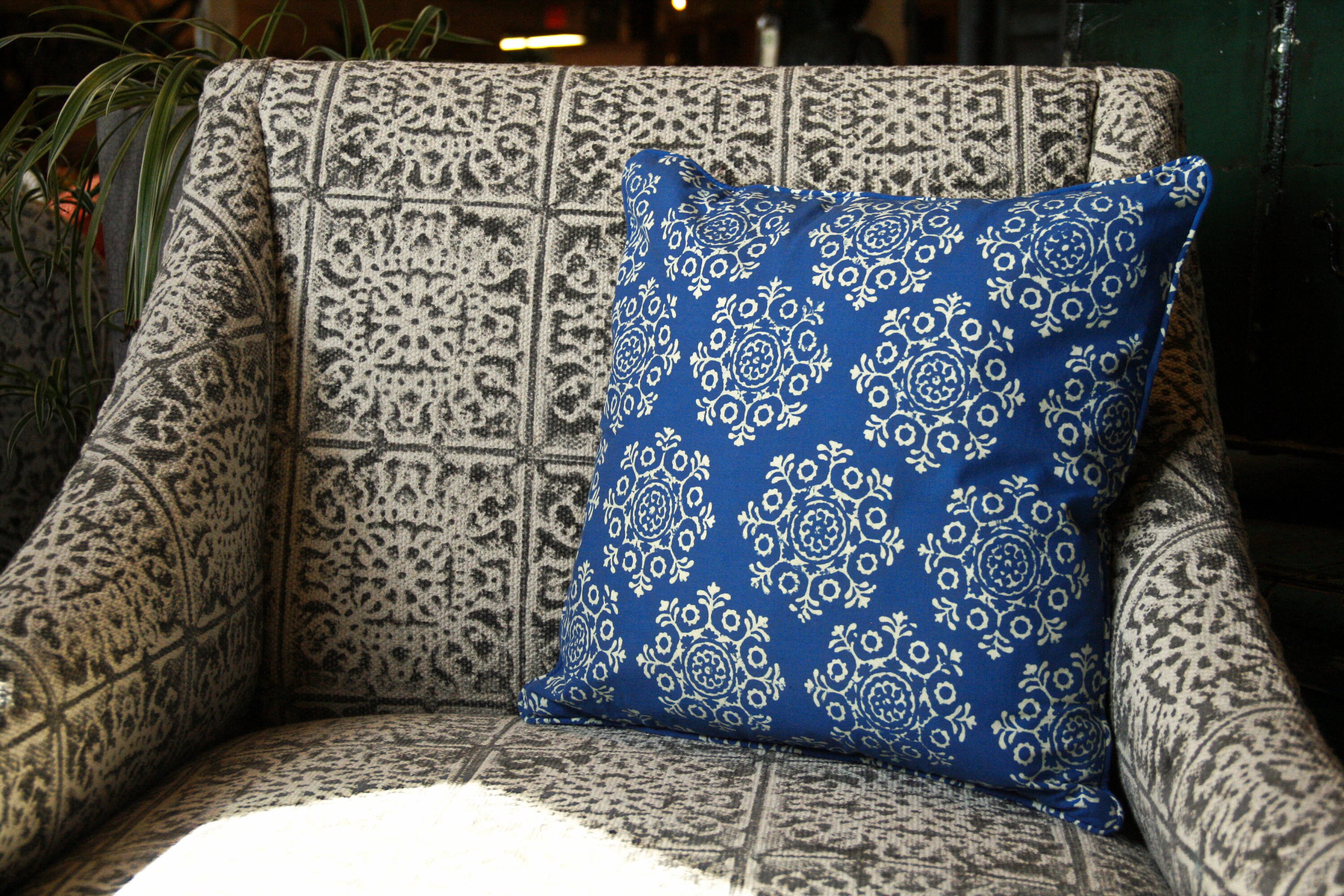 Royal Blue Block Printed Pillow Cover | 100% Cotton Throw Pillow Cover ...