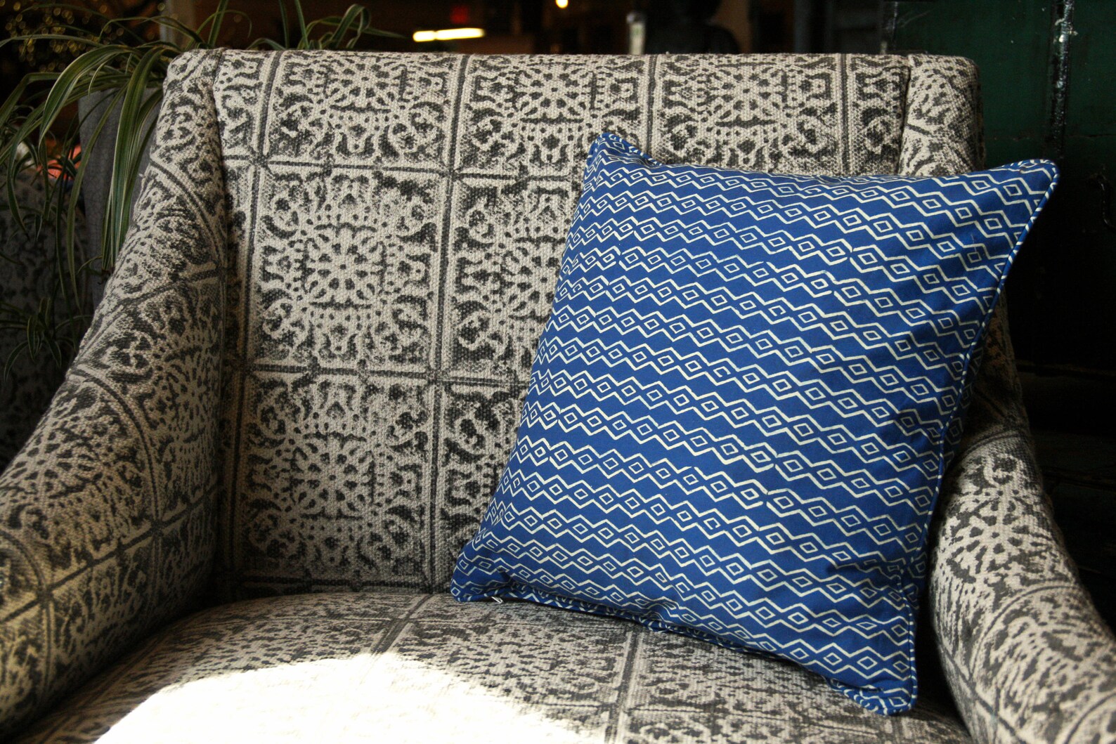 Royal Blue Block Printed Pillow Cover | 100% Cotton Throw Pillow Cover ...