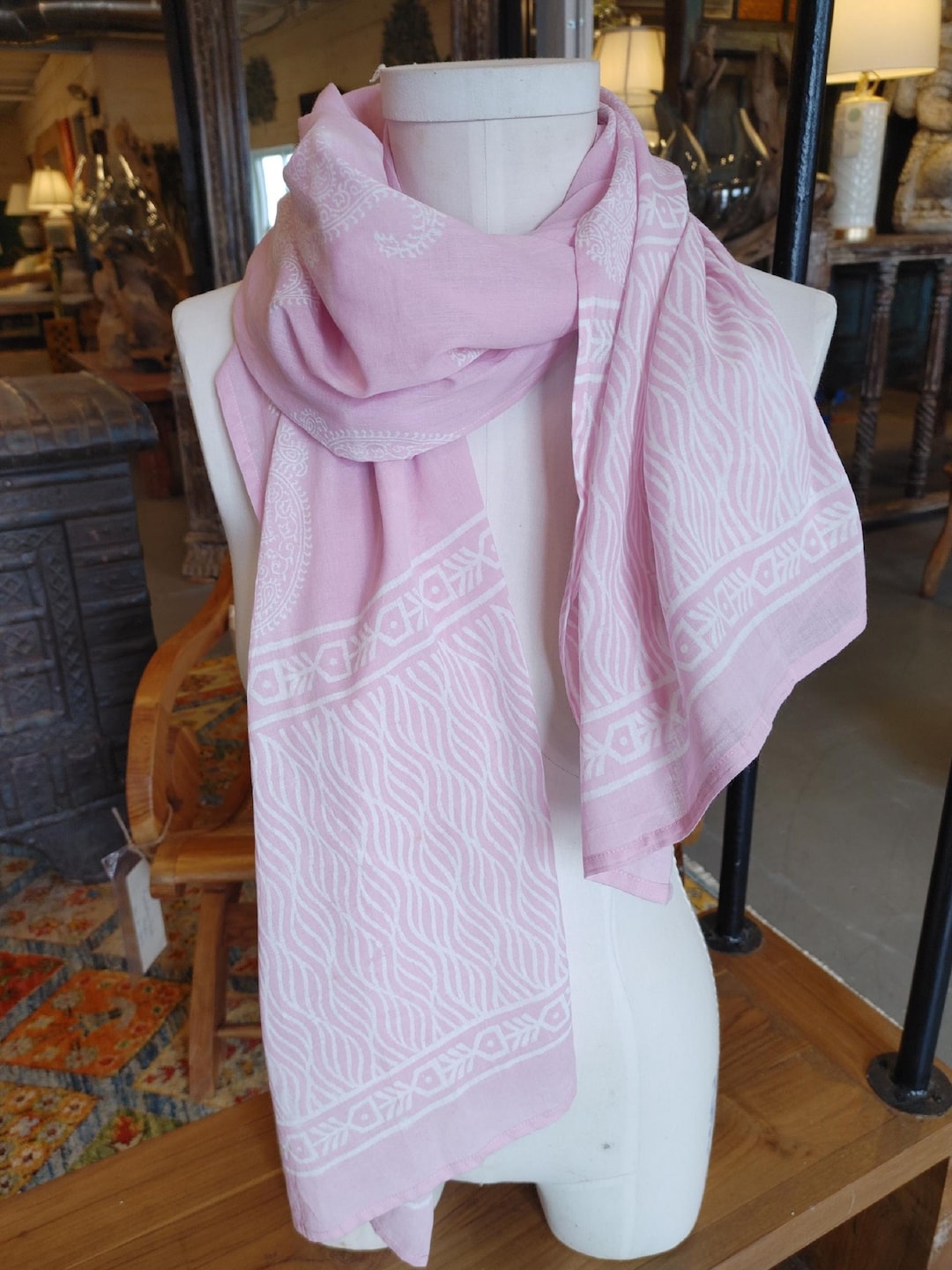 Light Pink Color I Block-printed Lightweight Cotton Scarf | Summer ...