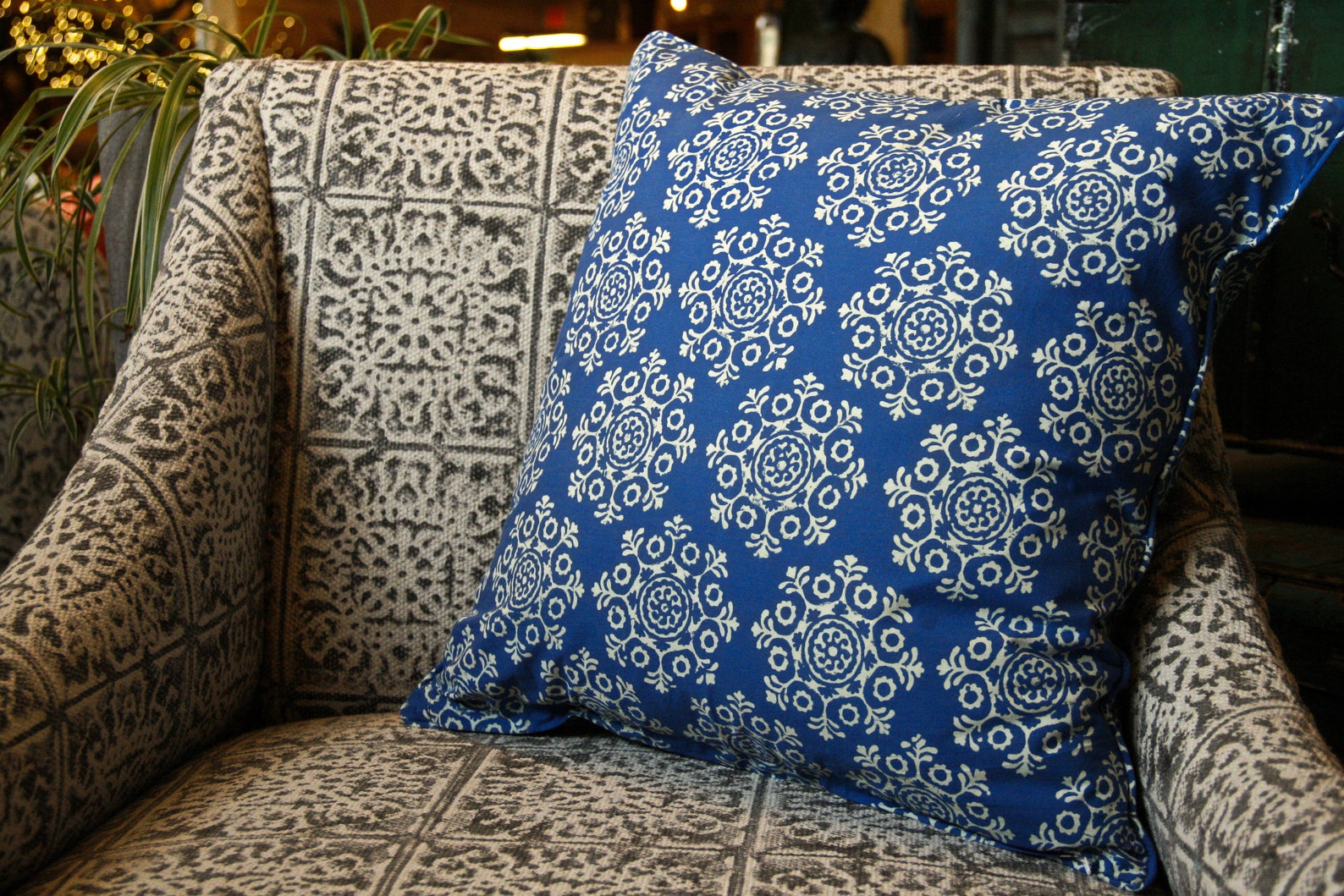 Royal Blue Block Printed Pillow Cover | 100% Cotton Throw Pillow Cover ...