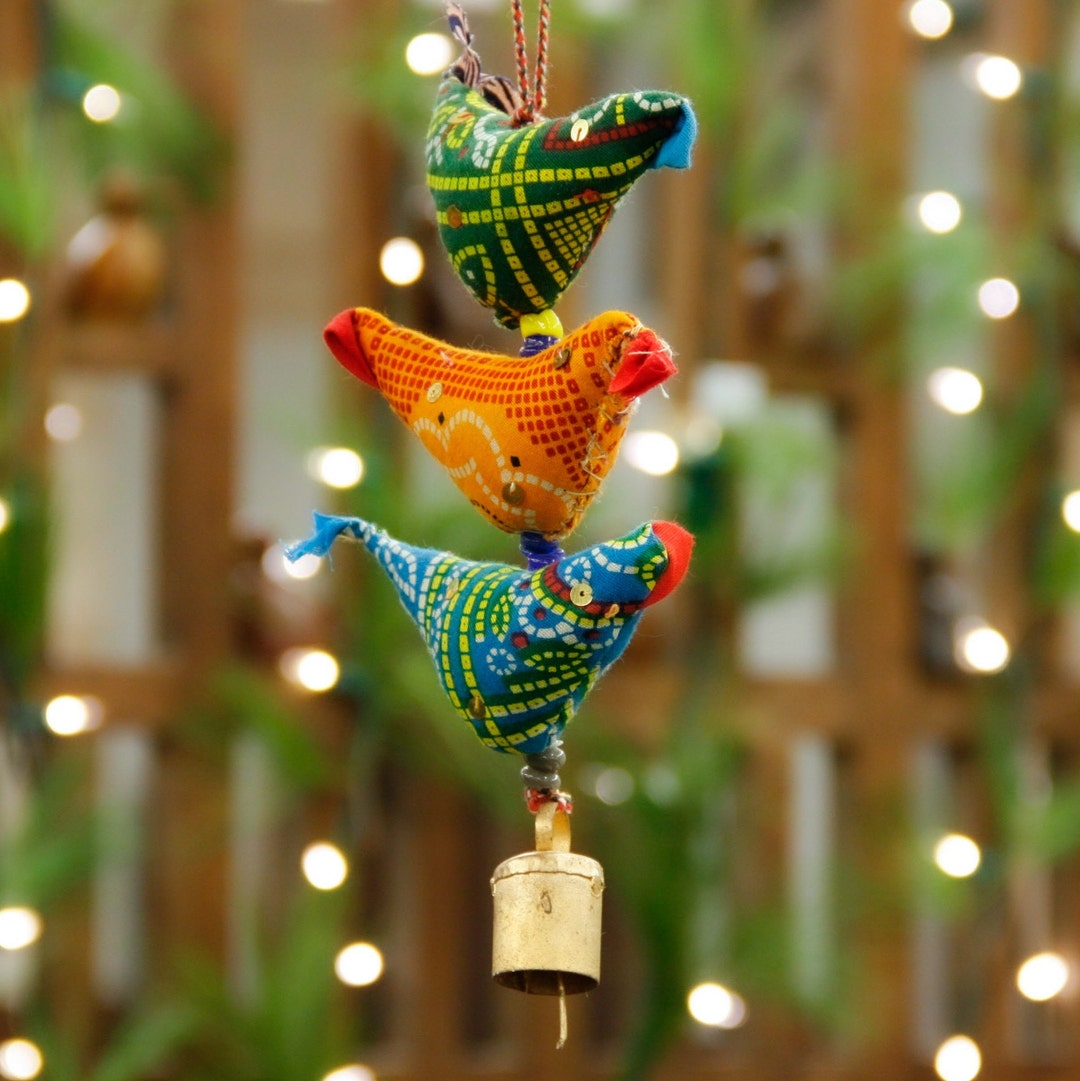 Large Set of Three Prosperity Hens – Handcrafted Hanging Talisman of ...