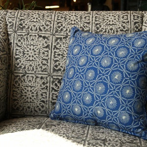 Royal Blue Block Printed Pillow Cover | 100% Cotton Throw Pillow Cover ...