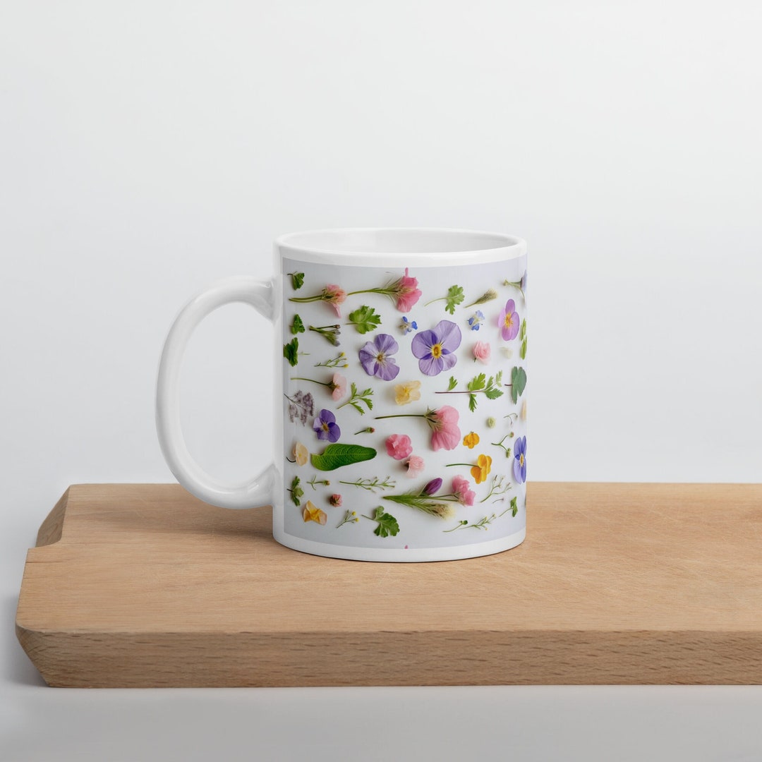 Ceramic Floral Mug With Botanical Design, Pressed Flowers Coffee Cup ...