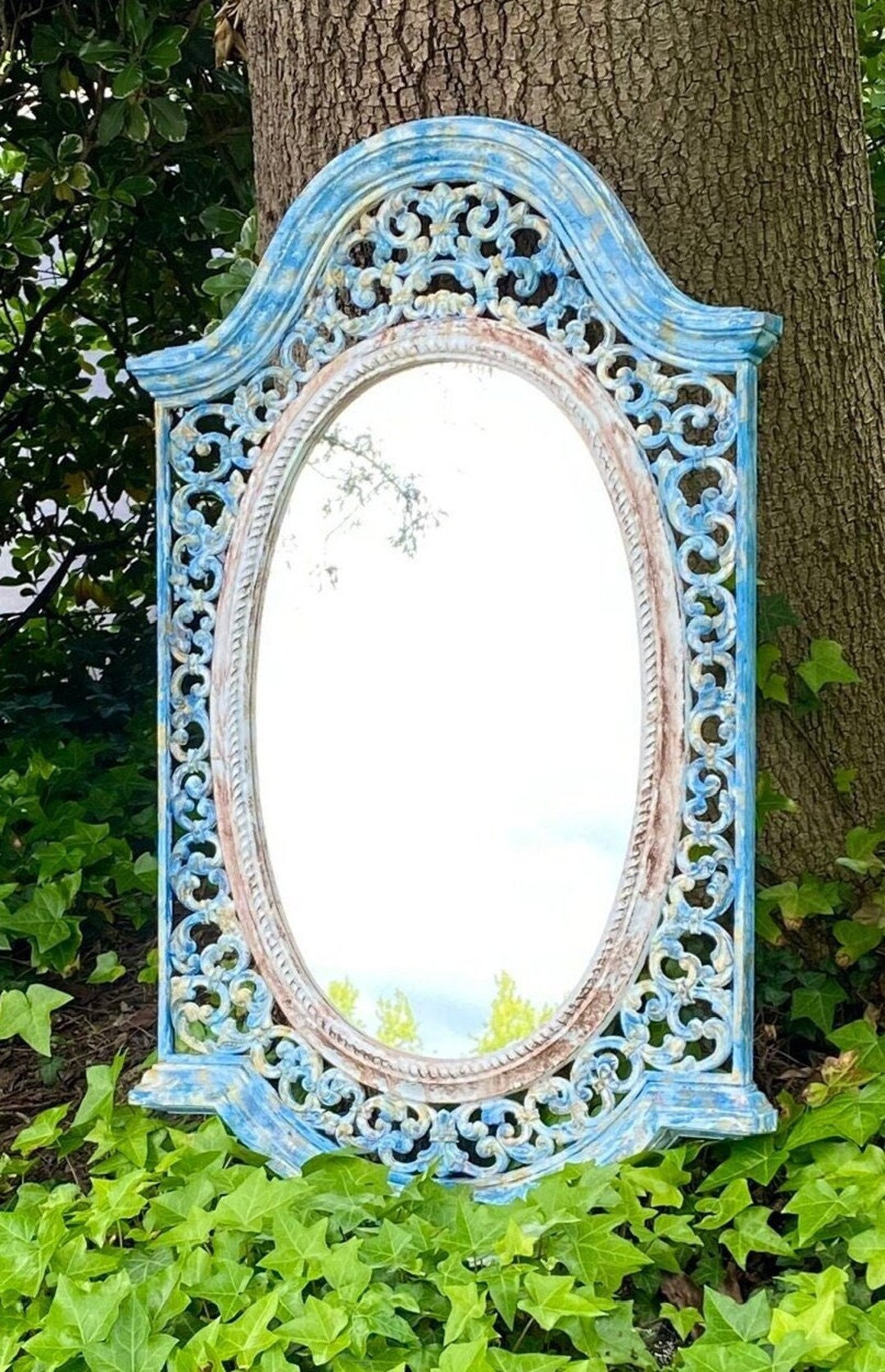 Wall Mounted Mirror, Antique Finish Mirror, Old World Décor, Blue City ...