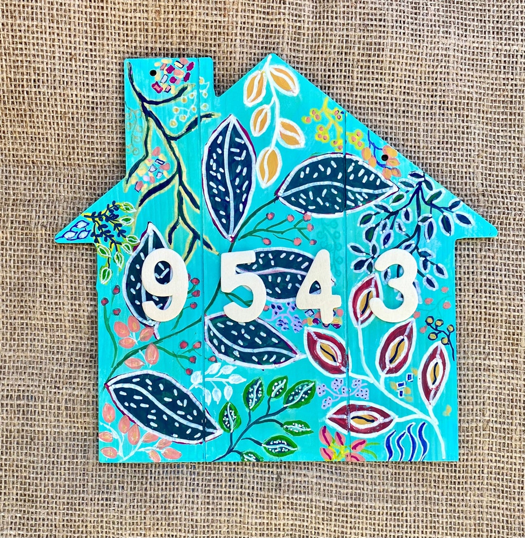 Artistic House Number, Original Hand Painted Door Hanger, New Home Gift ...