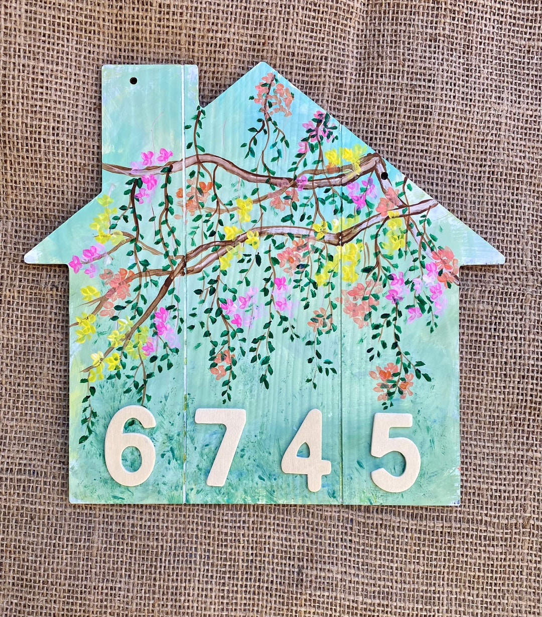 Artistic House Number, Original Hand Painted Door Hanger, New Home Gift ...