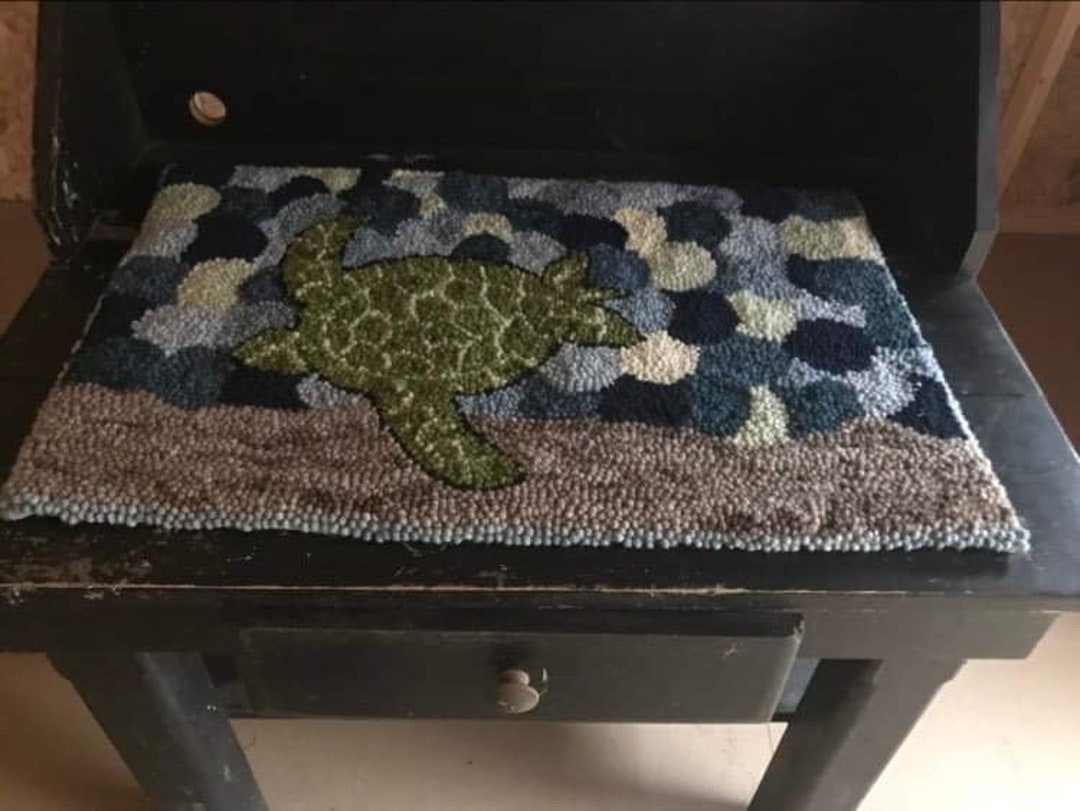 Rug Hooked Sea Turtle 19 X 29 wool Punch Needle Rug - Etsy