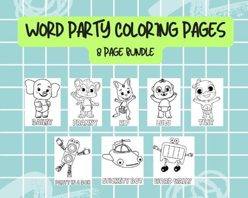Word Party Coloring Pages - Etsy