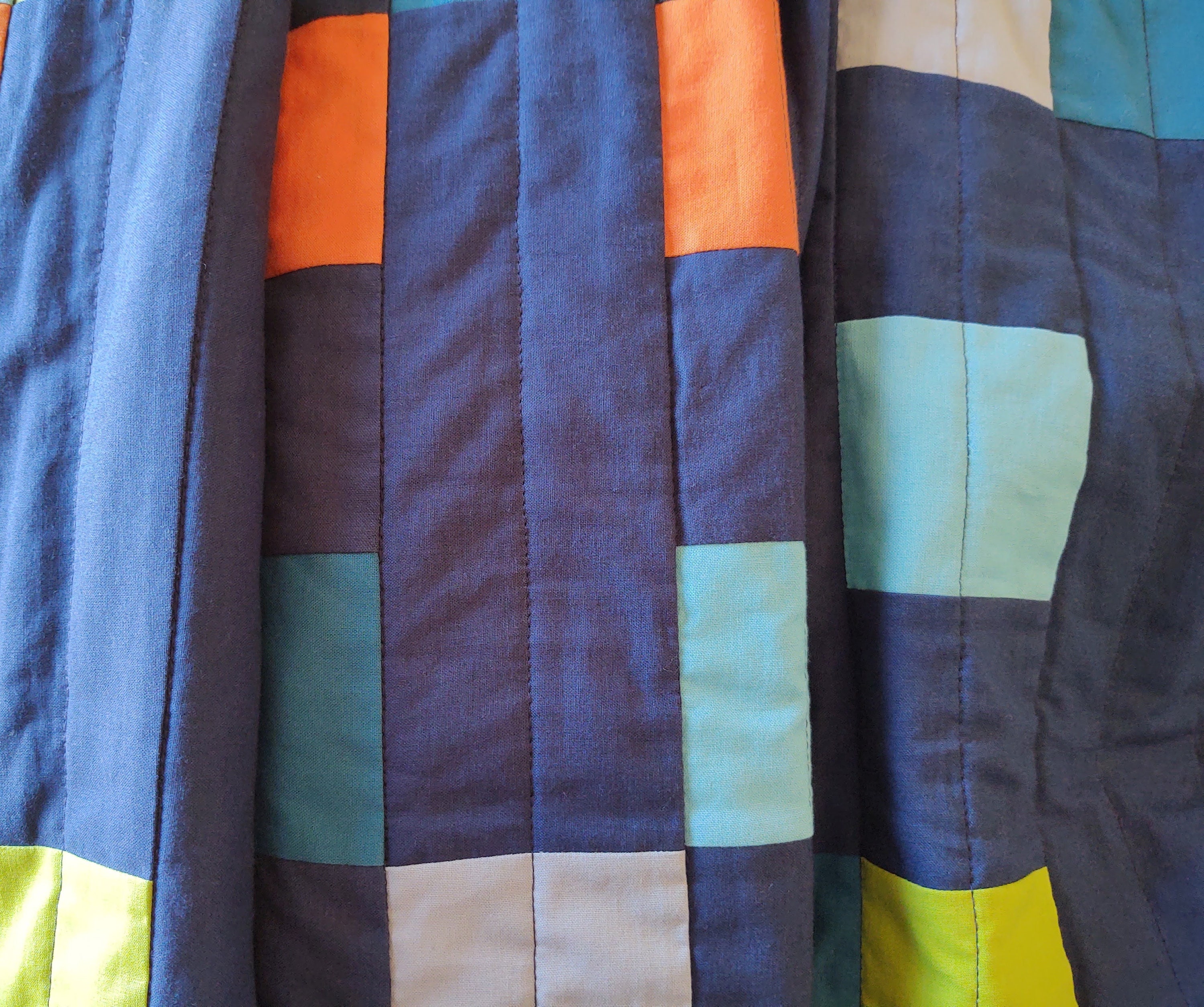 Modern Patchwork Quilt, Navy Green Orange Aqua Grey Quilt, Contemporary Decor, Ready to Ship ...