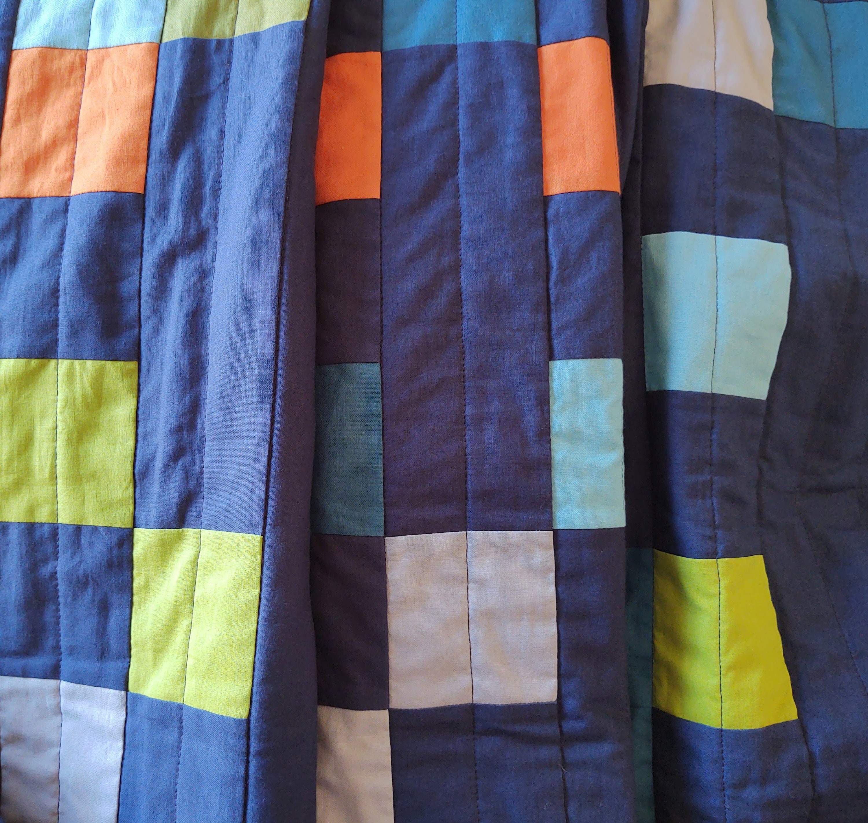 Modern Patchwork Quilt, Navy Green Orange Aqua Grey Quilt, Contemporary Decor, Ready to Ship ...
