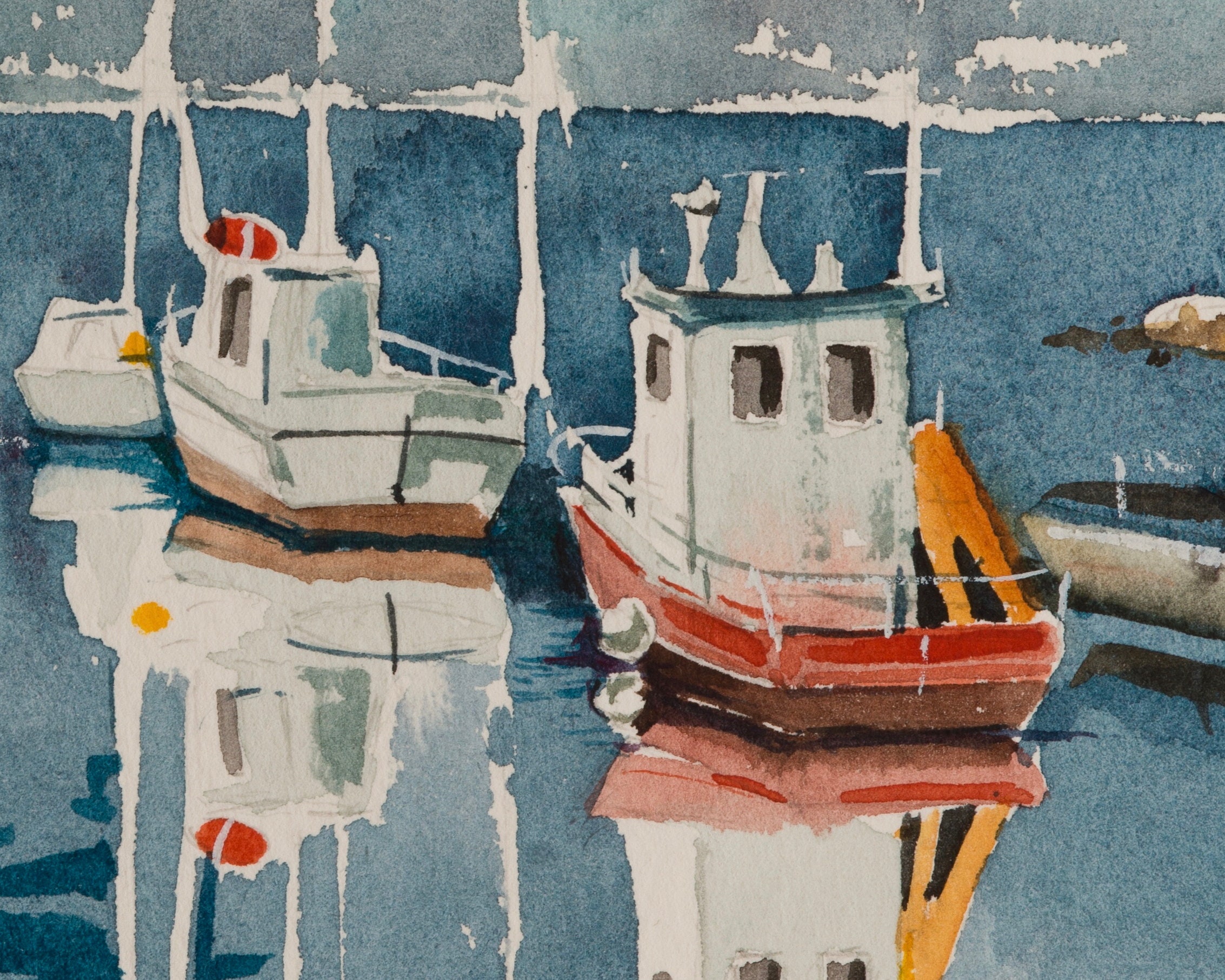 Original Watercolor Painting, Small Boats, Port, Wall Decor, Watercolor ...