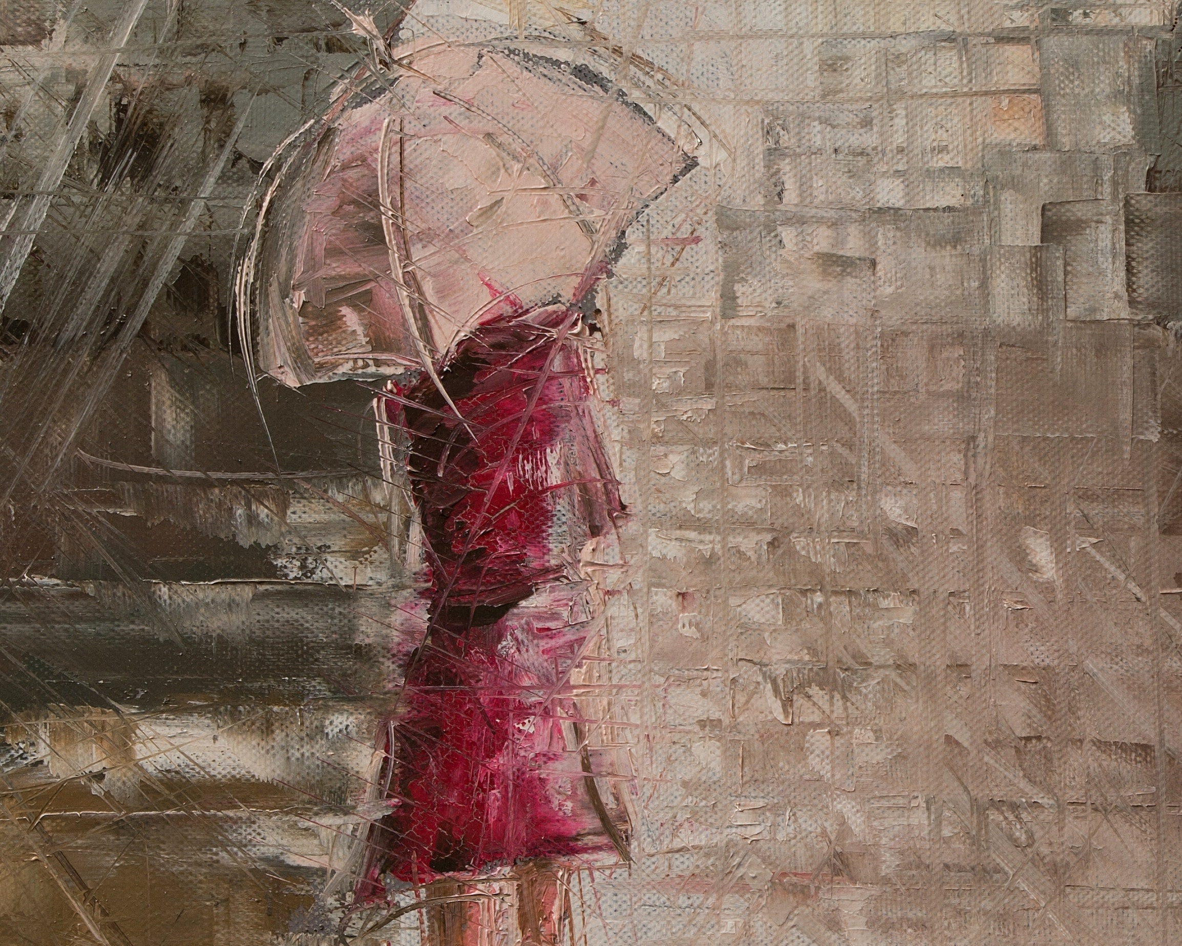 Original Canvas Painting Woman Walking in the Rain Oil - Etsy