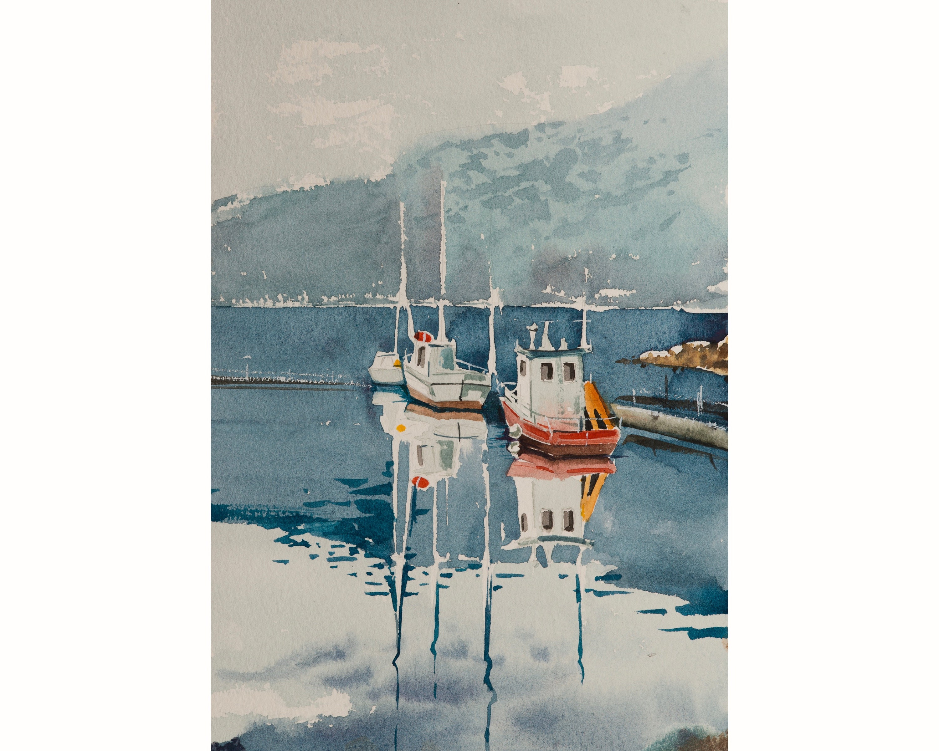Original Watercolor Painting, Small Boats, Port, Wall Decor, Watercolor ...