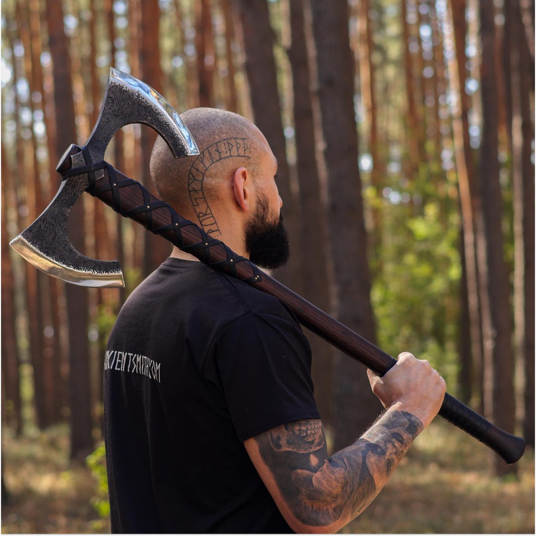 Large Double Bit Axe Hand-forged Viking Axe With 1066 Carbon Steel Head ...