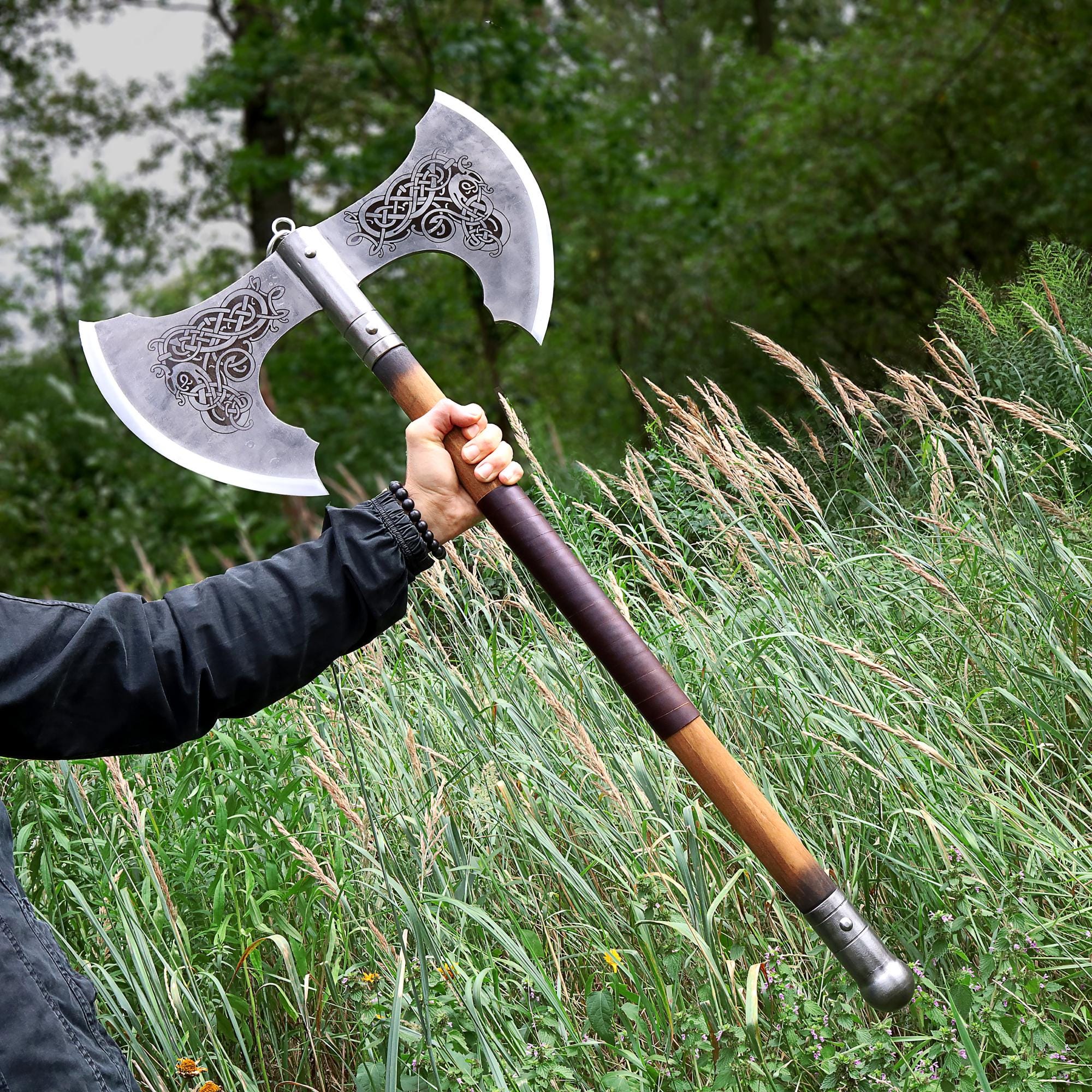 Huge Viking Axe | Celtic Style Battle Axe | Steel Head & Leather ...