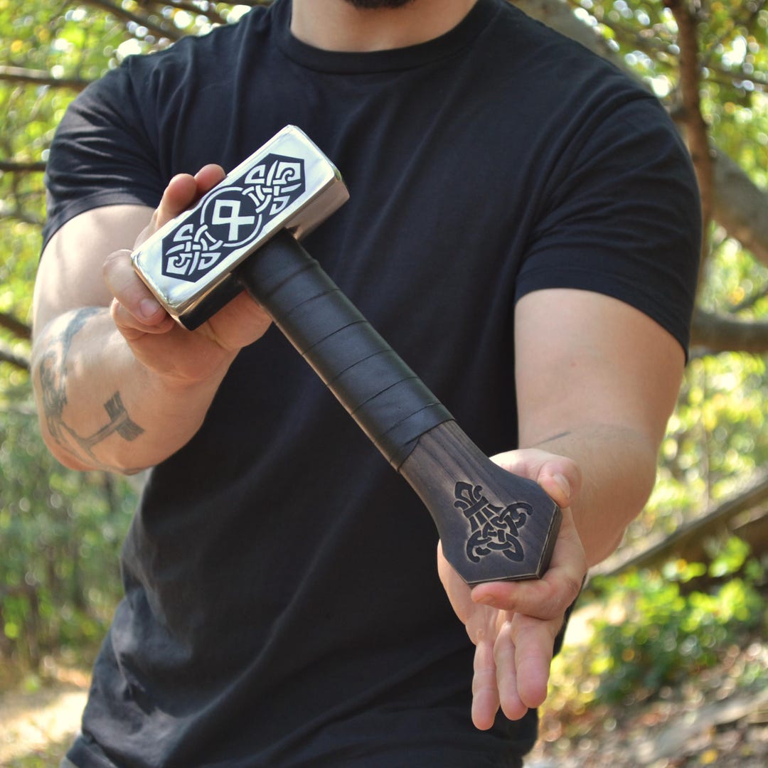 Viking Hammer With Personalized Engraving Leather-wrapped Ash Handle - Etsy
