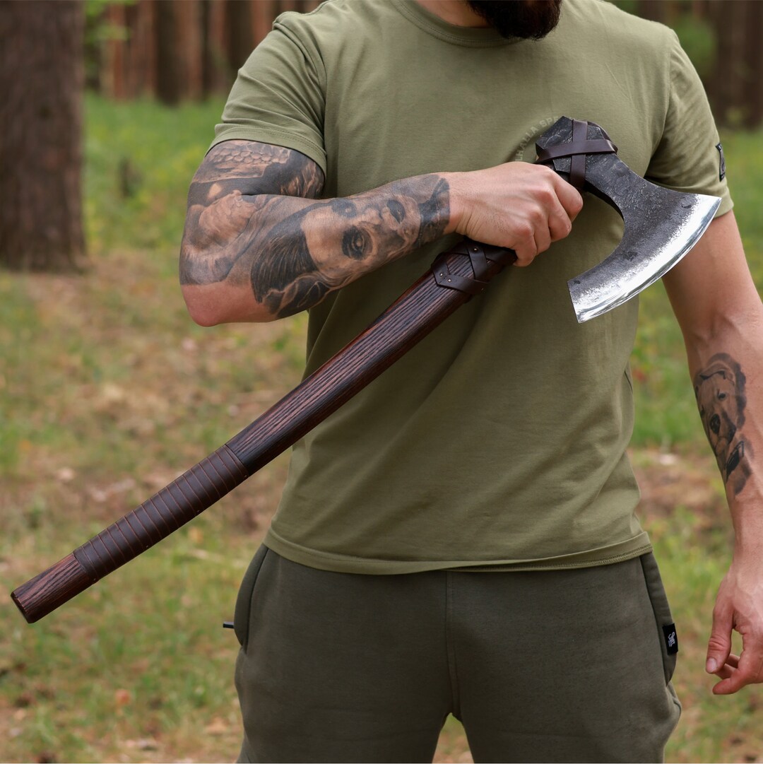 Bearded Viking Axe - High Carbon Steel, Large Hand Forged Axe for ...