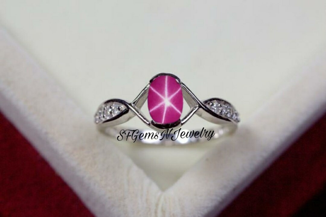 Pink Star Sapphire 6 Ray Star Ring Dainty Ring Sterling Silver Pink ...
