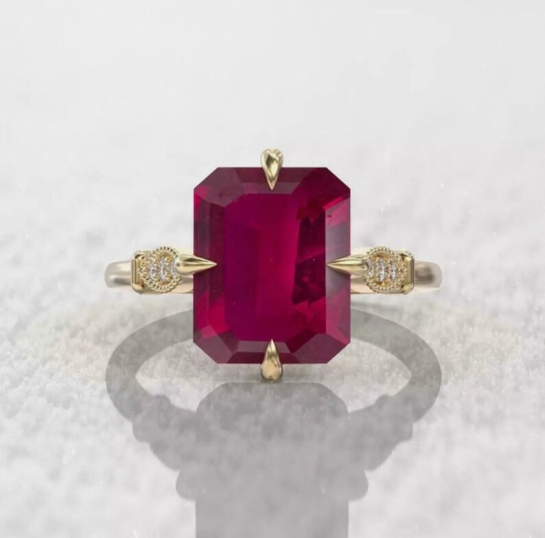 Lab Ruby Ring Emerald Cut Gemstone Ring July Birthstone Ring - Etsy