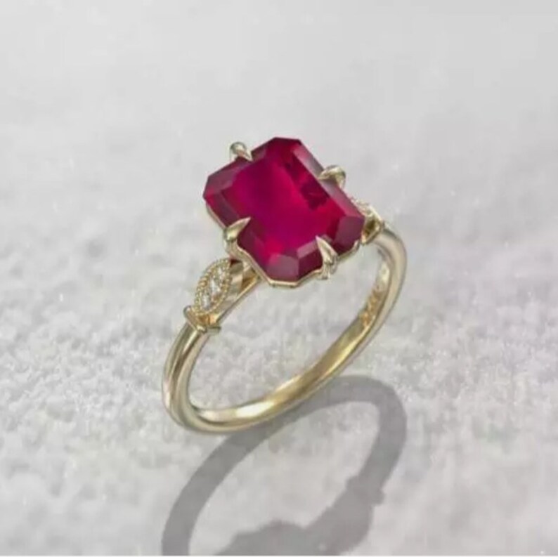 Lab Ruby Ring Emerald Cut Gemstone Ring July Birthstone Ring - Etsy