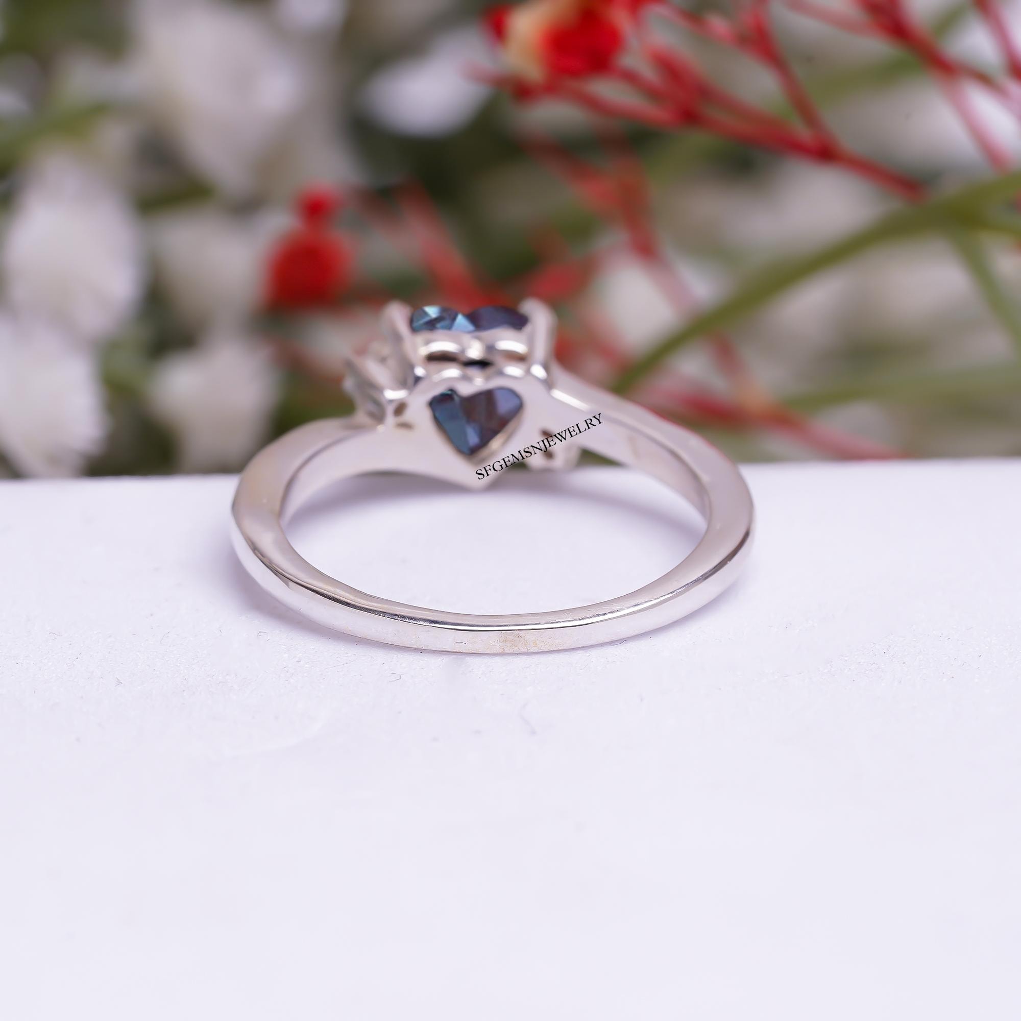 Alexandrite Ring Color Changing Ring Engagement Ring Heart Cut Color ...