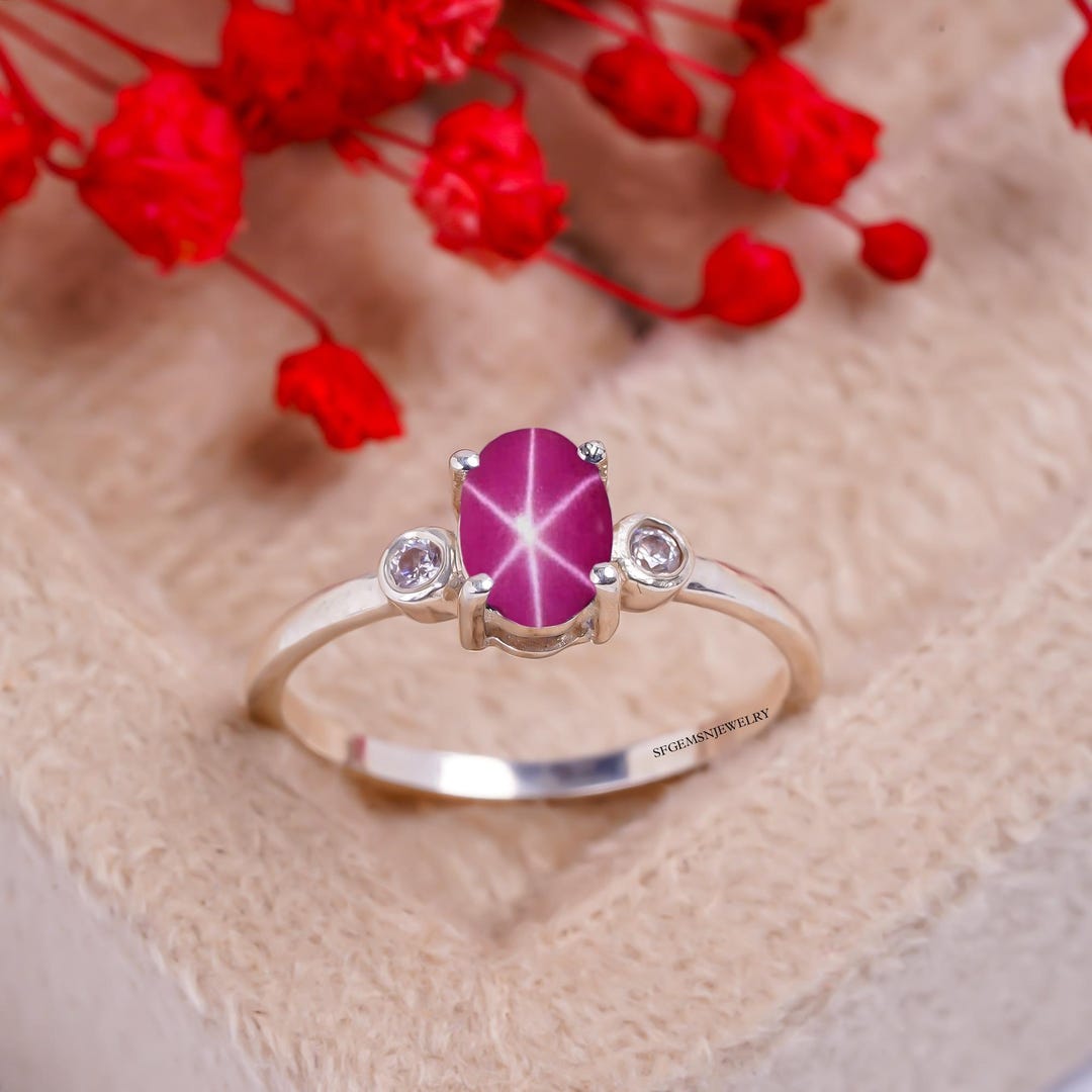 Genuine Star Ruby Ring, Art Deco Jewelry, Engagement Ring, 925 Sterling ...