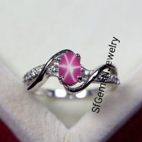 Fine Pink Star Sapphire Ring in 925 Sterling Silver Pink Lindy - Etsy