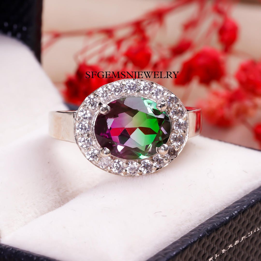 Antique Oval Watermelon Tourmaline Prong Setting Ring 925 Sterling ...