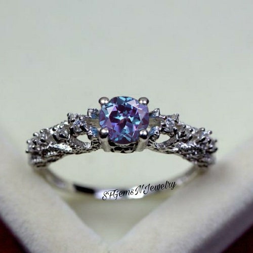 Alexandrite Ring Sterling Silver Ring June Birthstone Ring - Etsy