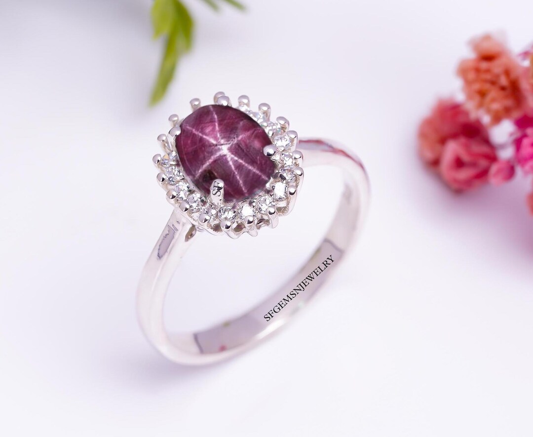 Star Ruby Ring-sterling Silver Ruby Ring-engagement Ruby Ring-ruby ...
