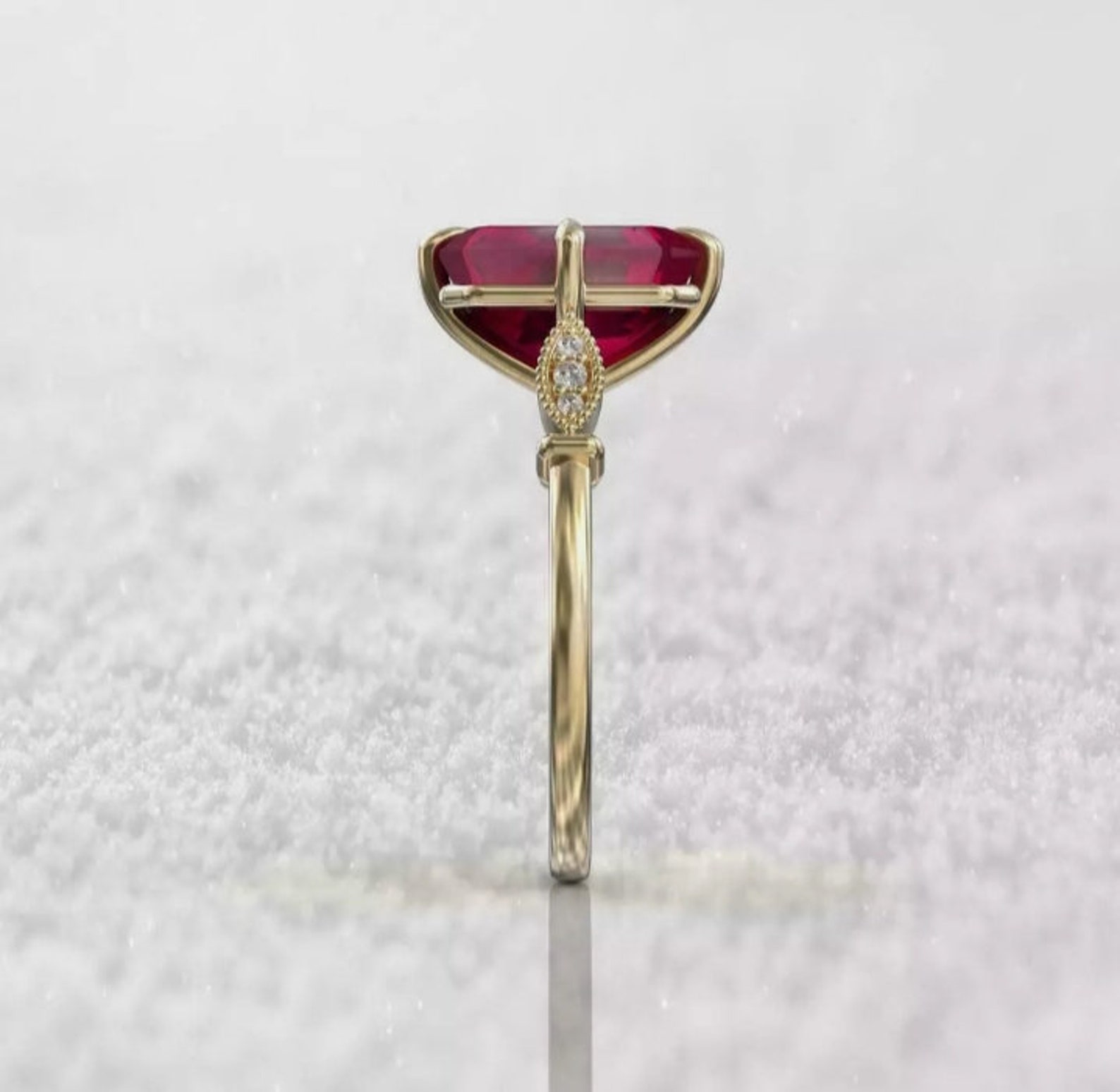 Lab Ruby Ring Emerald Cut Gemstone Ring July Birthstone Ring - Etsy