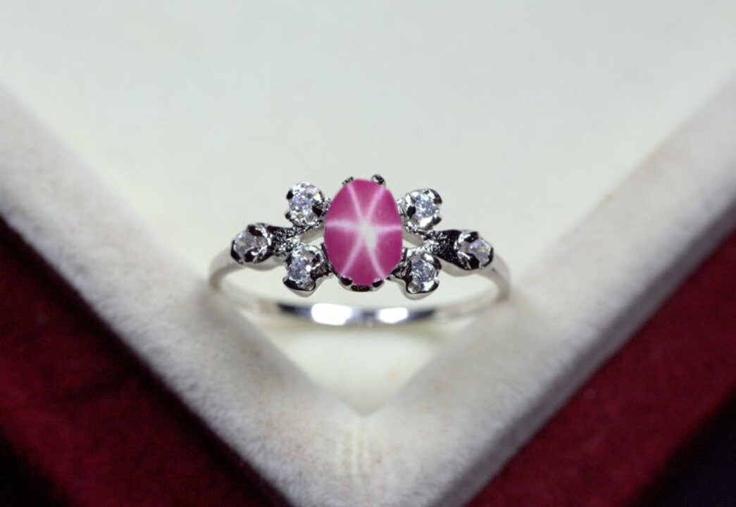 Pink Star Ruby Ring Engagement Ring 925 Sterling Silver Pink | Etsy