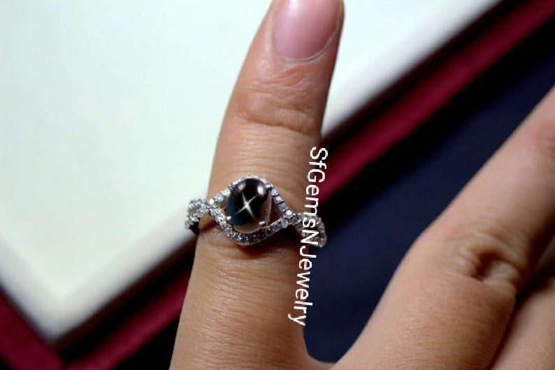 Elegant Black Star Sapphire in 925 Sterling Silver Ring Black - Etsy