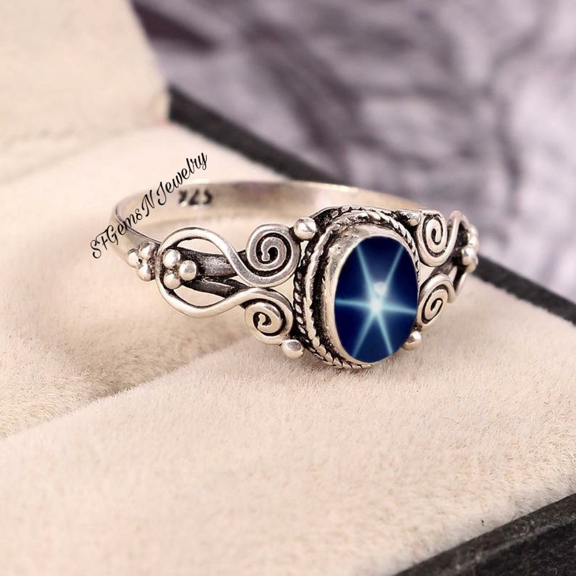 Blue Star Sapphire Ring 925 Sterling Silver Ring Blue Star - Etsy