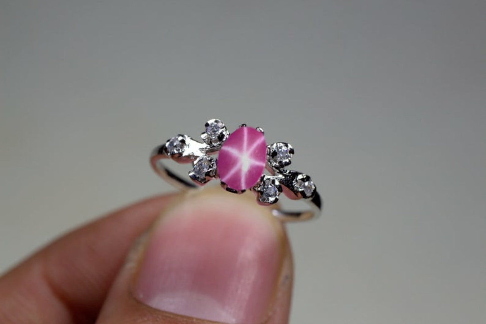 Pink Star Ruby Ring Engagement Ring 925 Sterling Silver Pink | Etsy