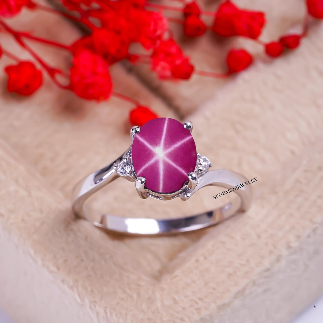 Pink Lindy Star Ruby Ring, Silver Ring for Women Pink Star Ruby Ring ...