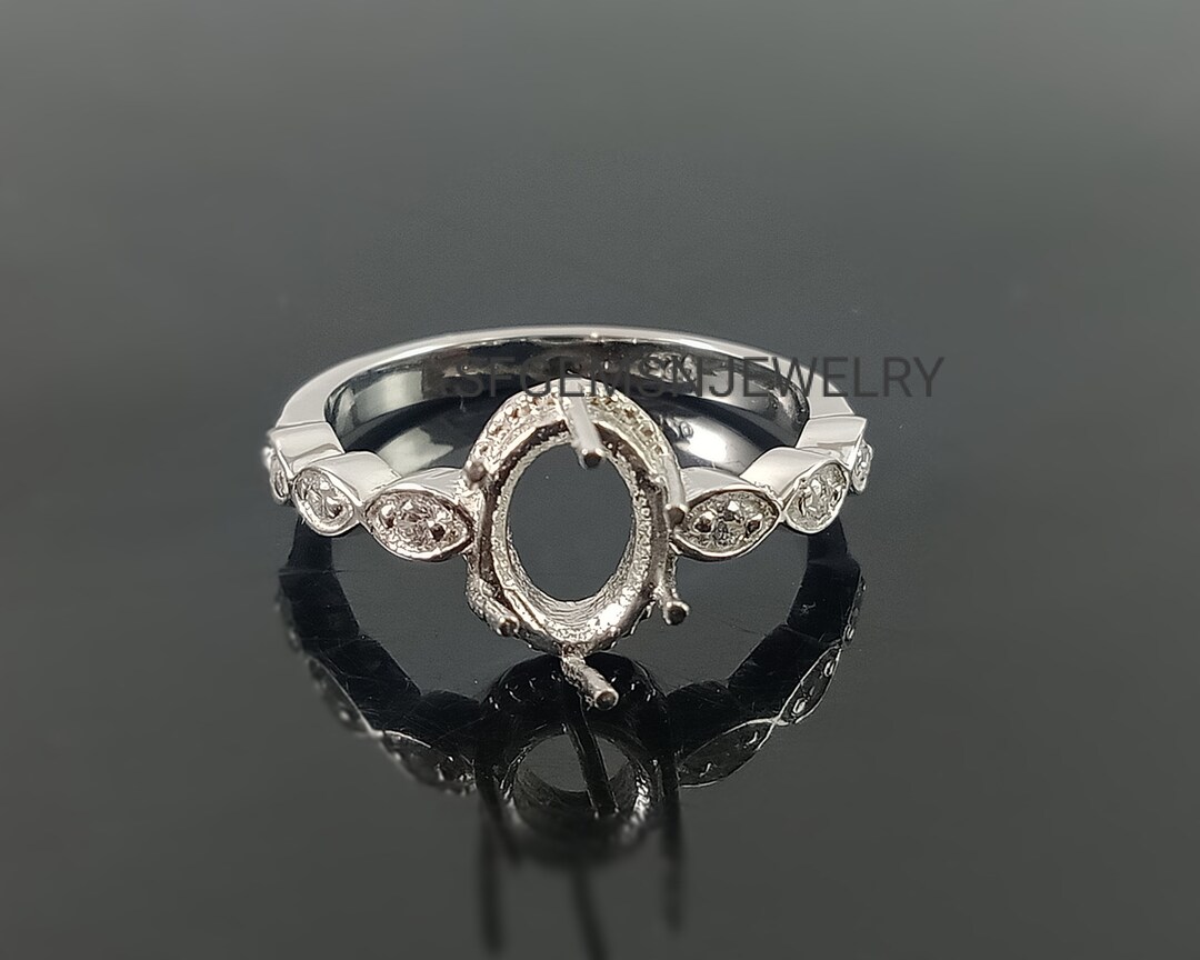 925 Sterling Sliver Ring-6x8 MM Oval Semi Mount Ring-without Gemstone ...