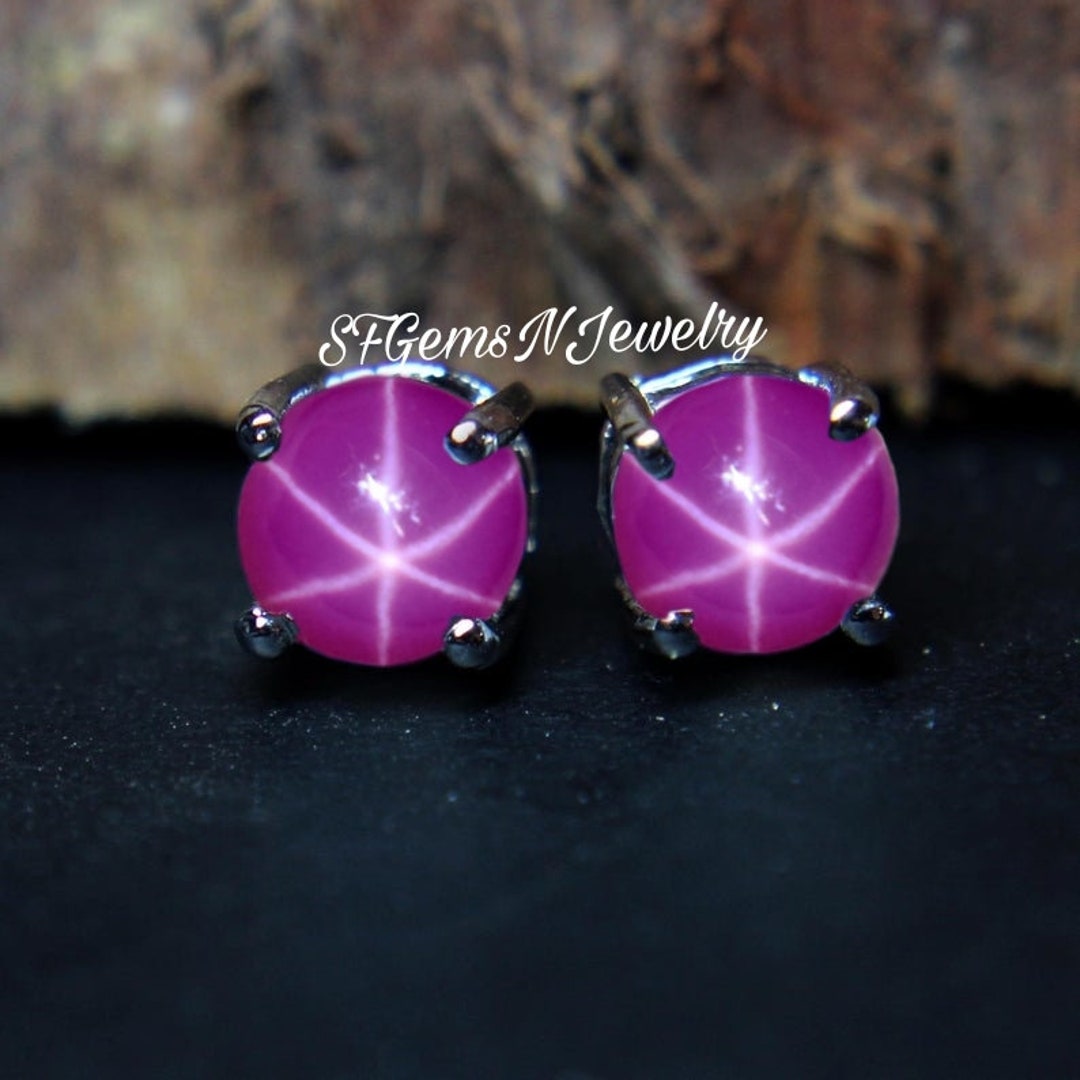 Round Lindy Pink Star Earrings for Bride Pink Star Earrings in 925 ...