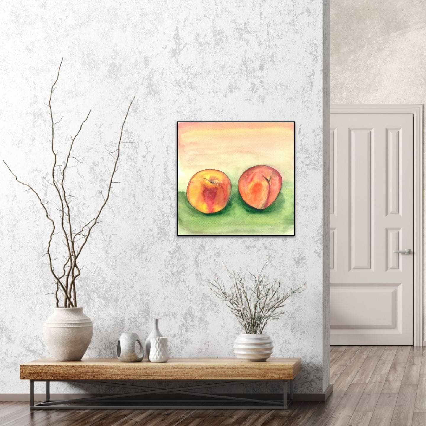 Two Peaches Print | Peach Painting | Fruit Print | Peach Print | Wall ...