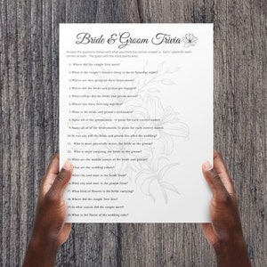 Wedding Trivia Game Printable, Elegant Bride and Groom Questions ...