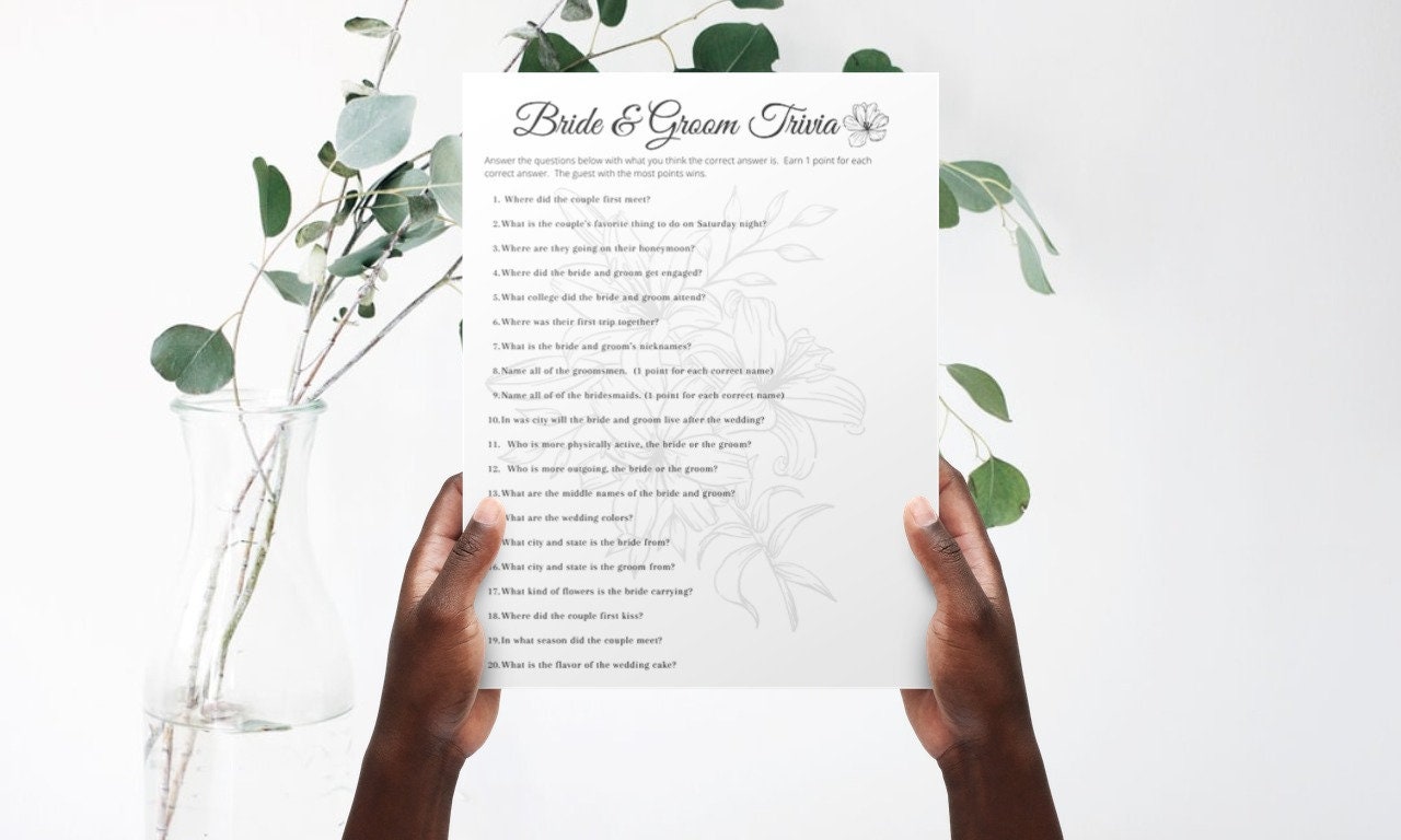 Wedding Trivia Game Printable, Elegant Bride and Groom Questions ...