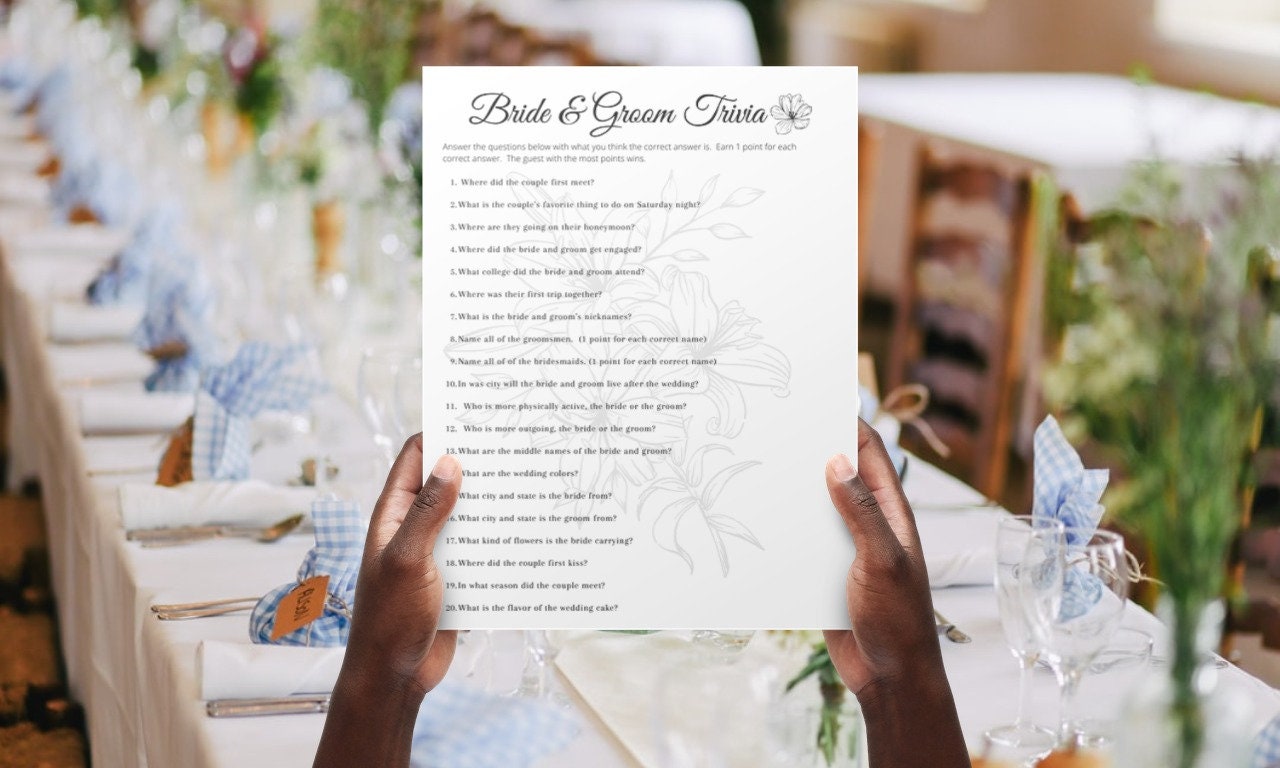 Wedding Trivia Game Printable, Elegant Bride and Groom Questions ...