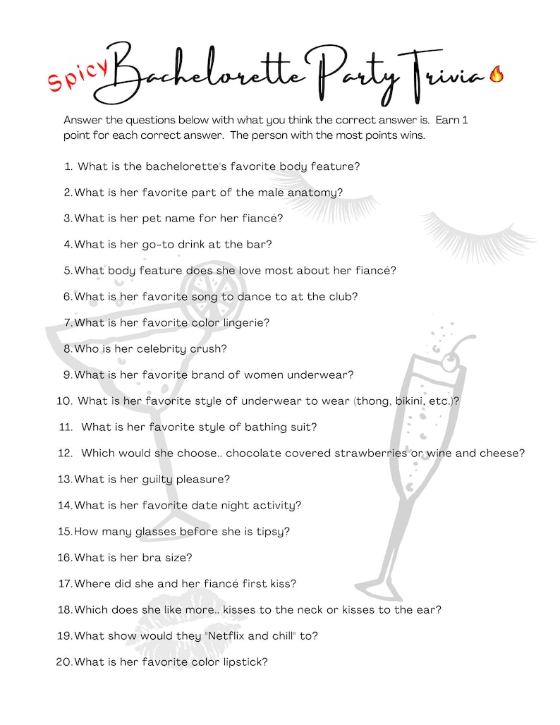 Bachelorette Party Trivia Fun Printable Game - Etsy