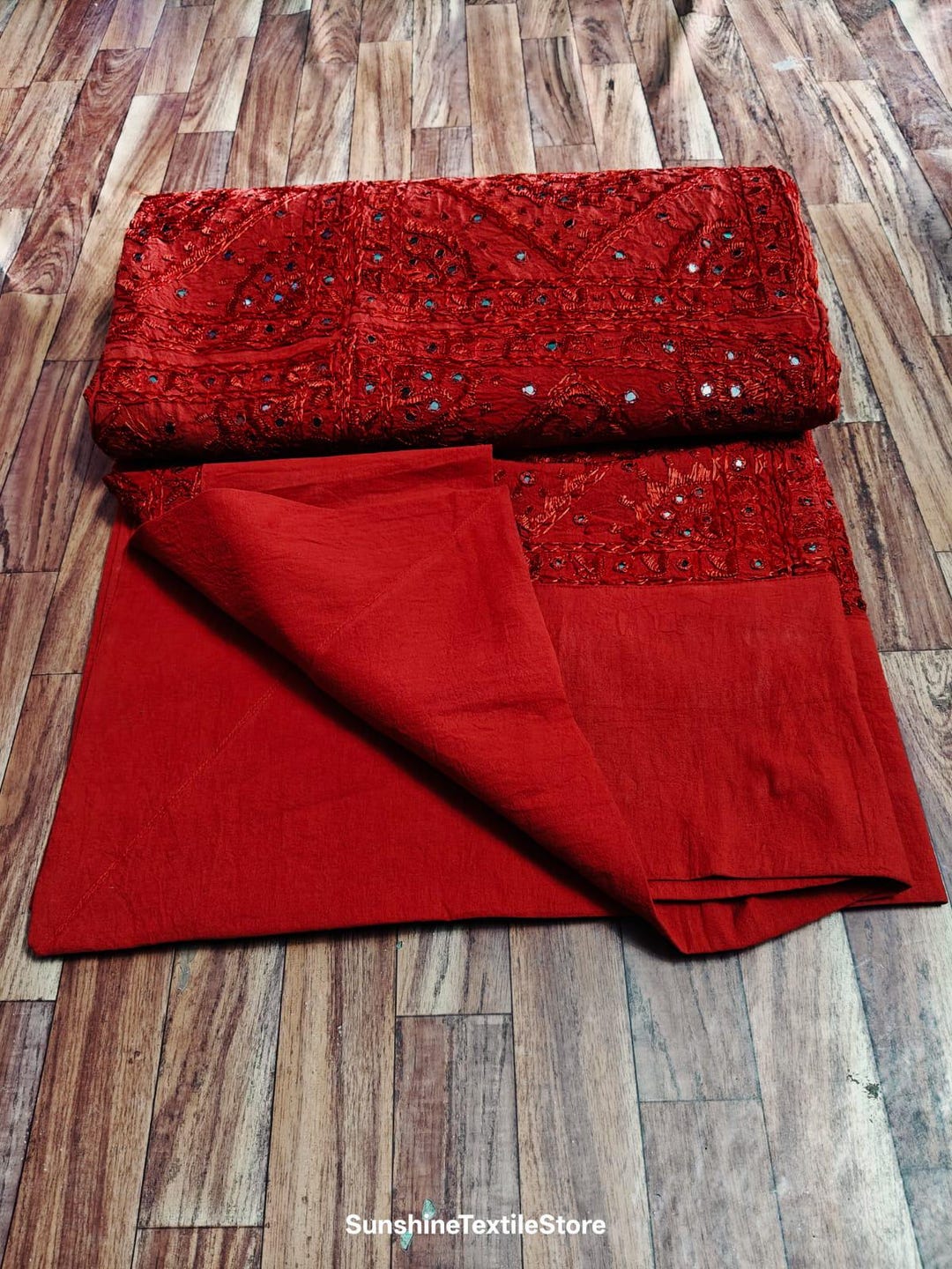Hand Silk Embroidered With Mirror Work Traditional Ethnic Floral Red ...