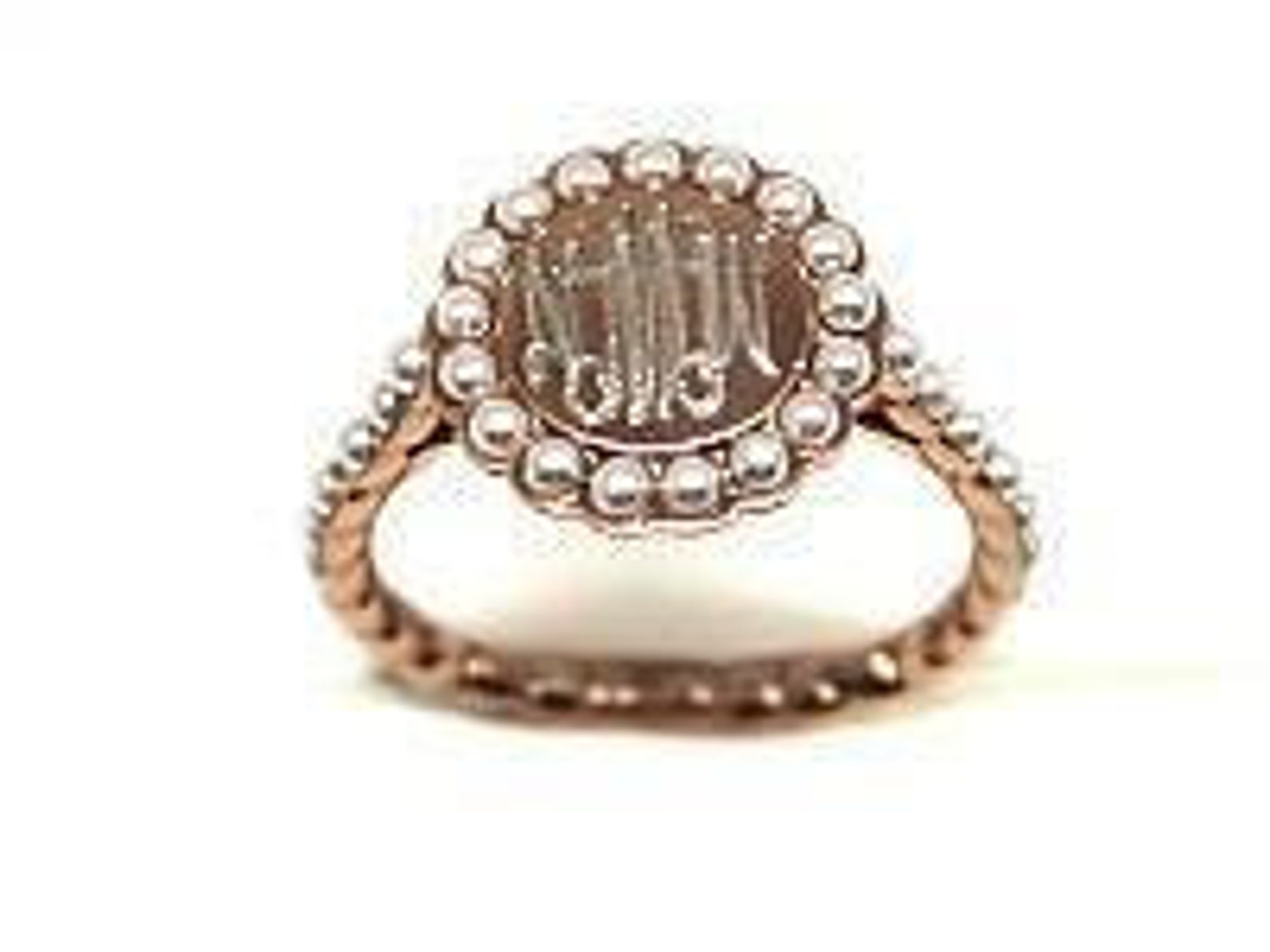 Sterling Silver Circle Pearl Engraved Monogram Ring | Etsy