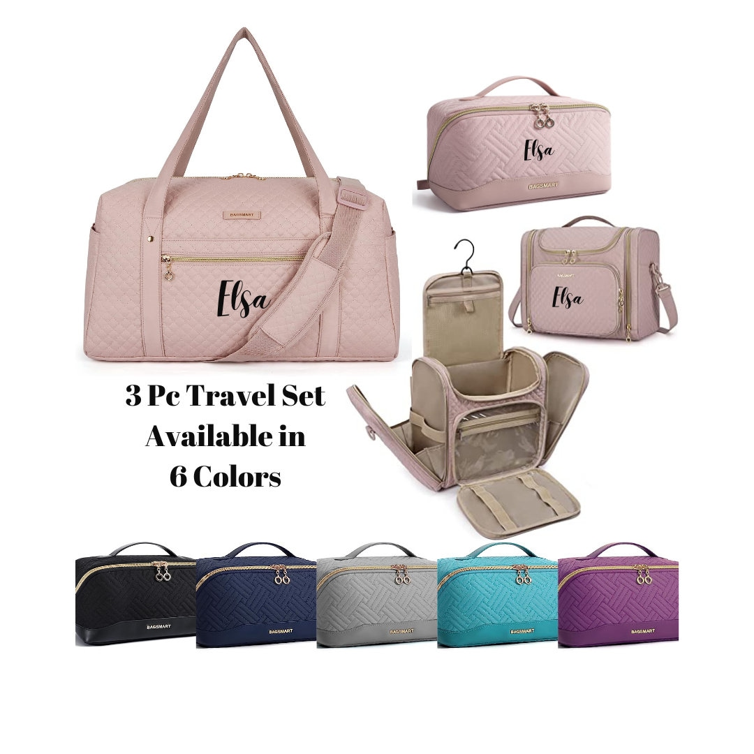 3 Pc Personalized Travel Set Makeup Bag, Toiletry Case, Duffel ...