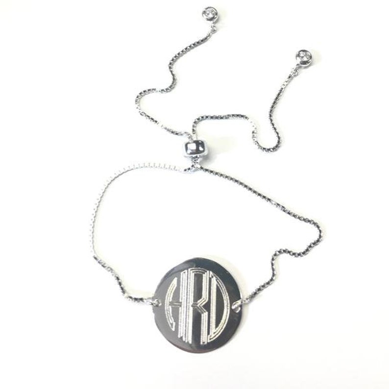Sterling Silver Engraved Monogram Circle Disk Bracelet - Etsy