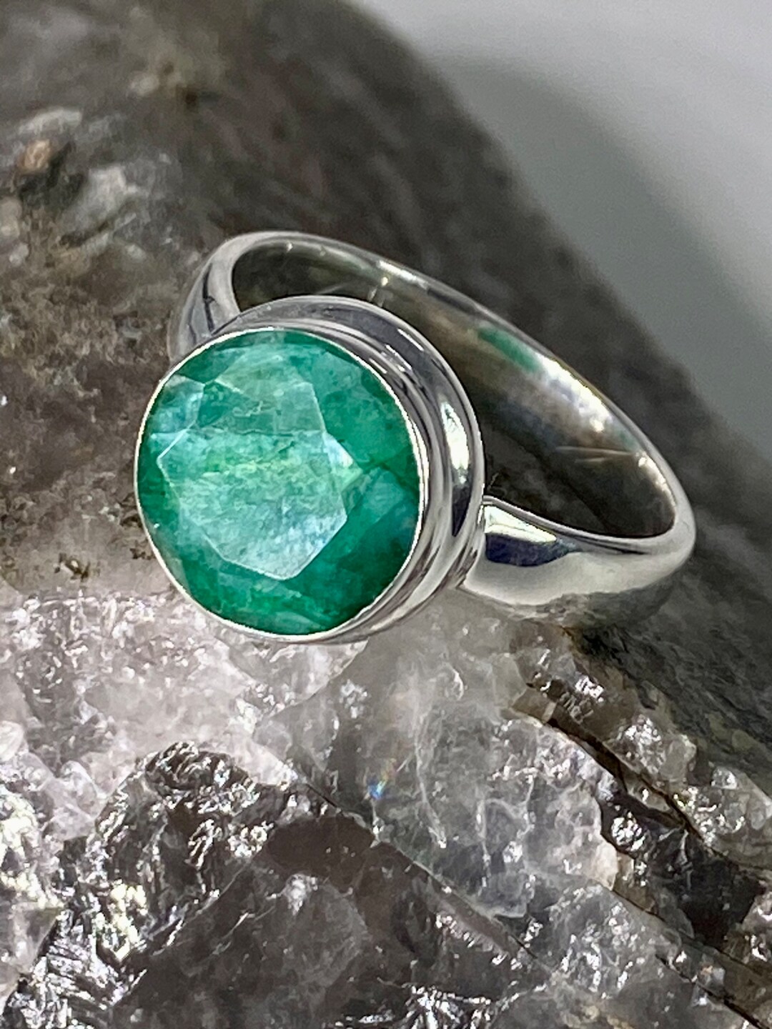 Raw Emerald and 925 Silver Ringuv382 - Etsy UK