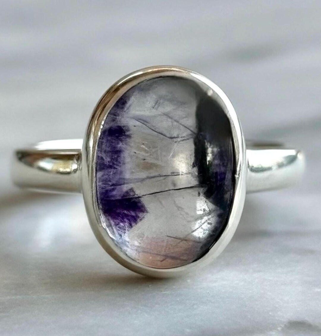 Rare Blue John Ring in Sterling Silver, Oval Derbyshire Spar Statement ...